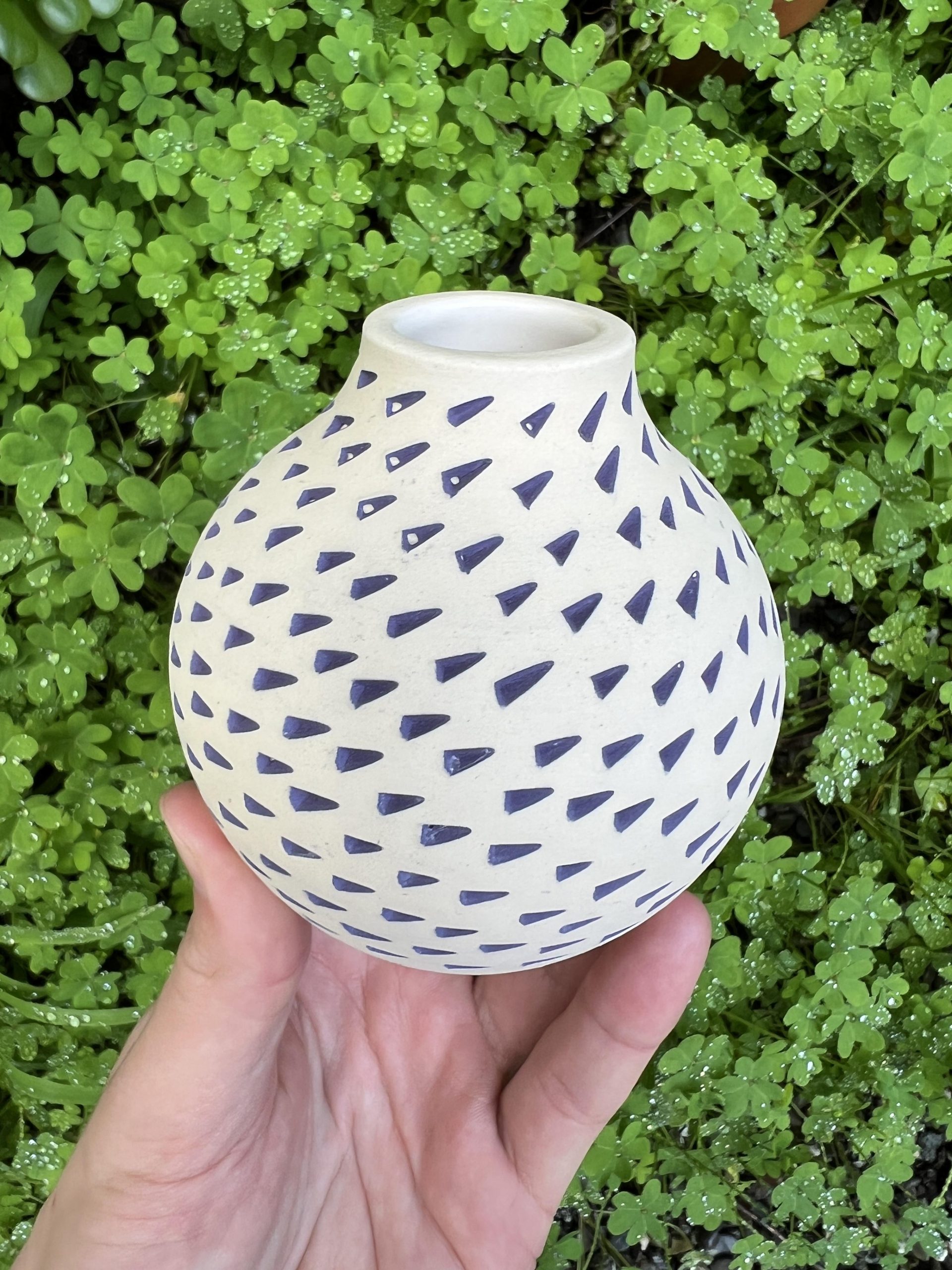 White & Purple Triangle Bud Vase - Alex Beck Ceramics